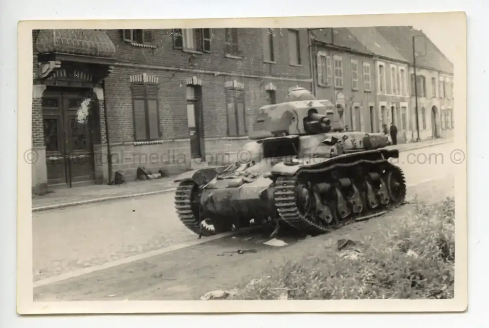 WAFFEN-SS PHOTO – SOLDIERS PASS FRENCH TANK – Historical Media, Inc.